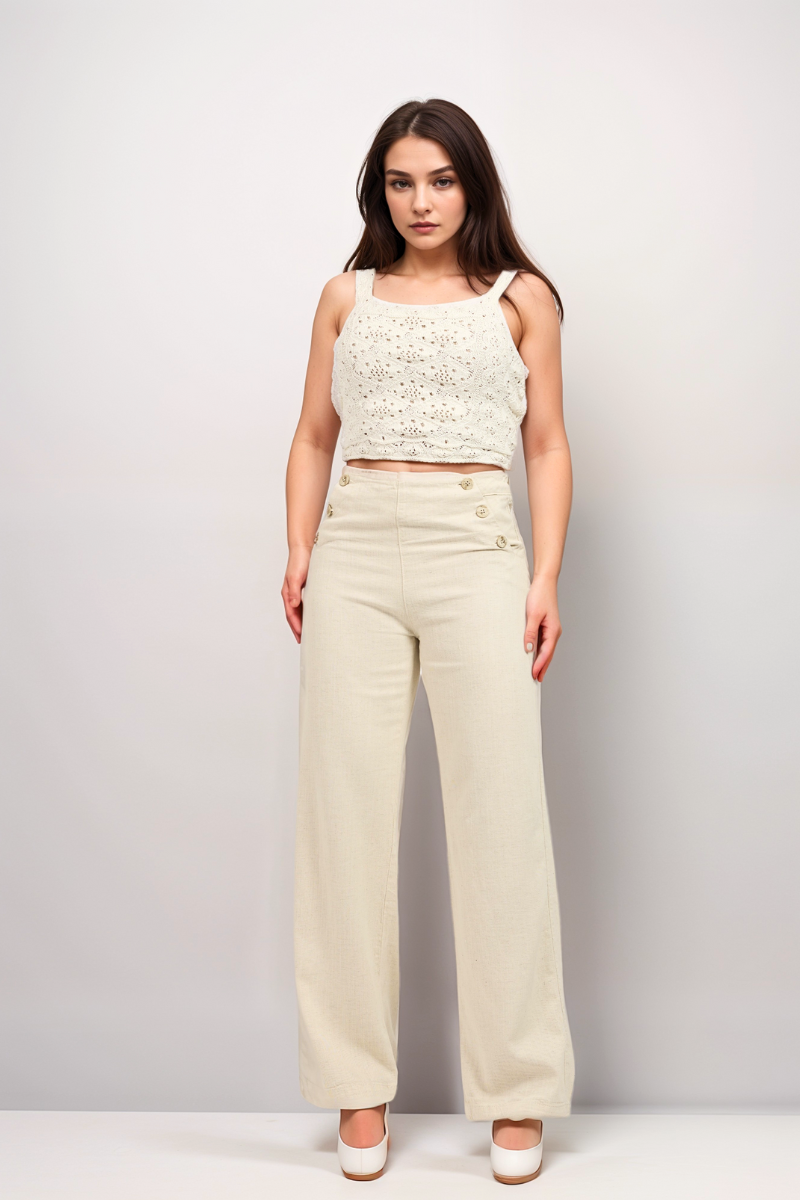 Calça Wide Leg em Linho - Sol Jeans
